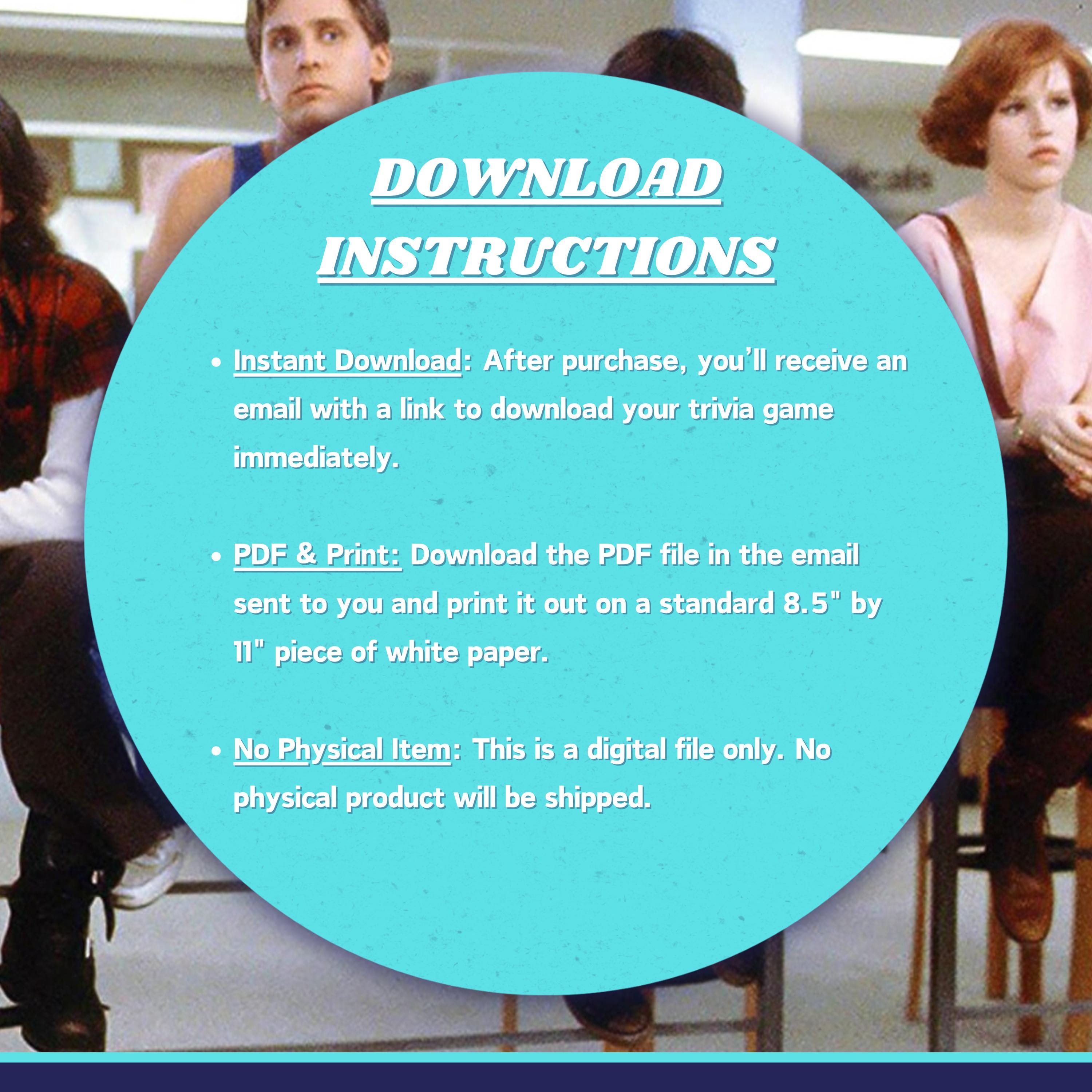 The Breakfast Club Trivia Quiz - Printable Trivia Game, 80s Movie Quiz ...