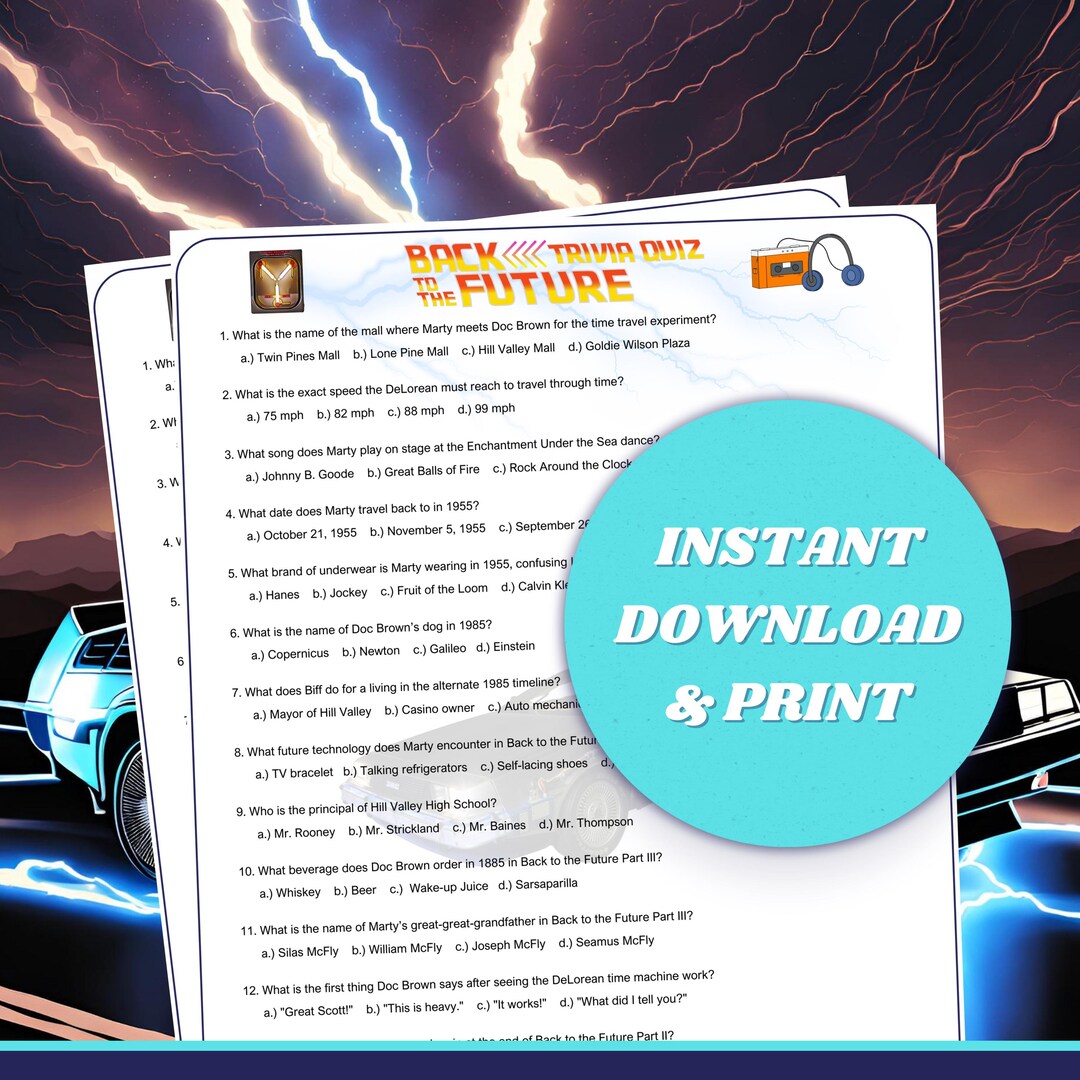 Back to the Future Trivia Quiz - Printable Trivia Game, Back to the ...