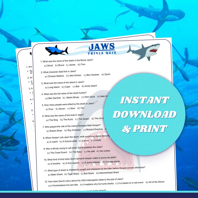 Jaws Movie Trivia Quiz Game - Printable Party Game (PDF) - Etsy