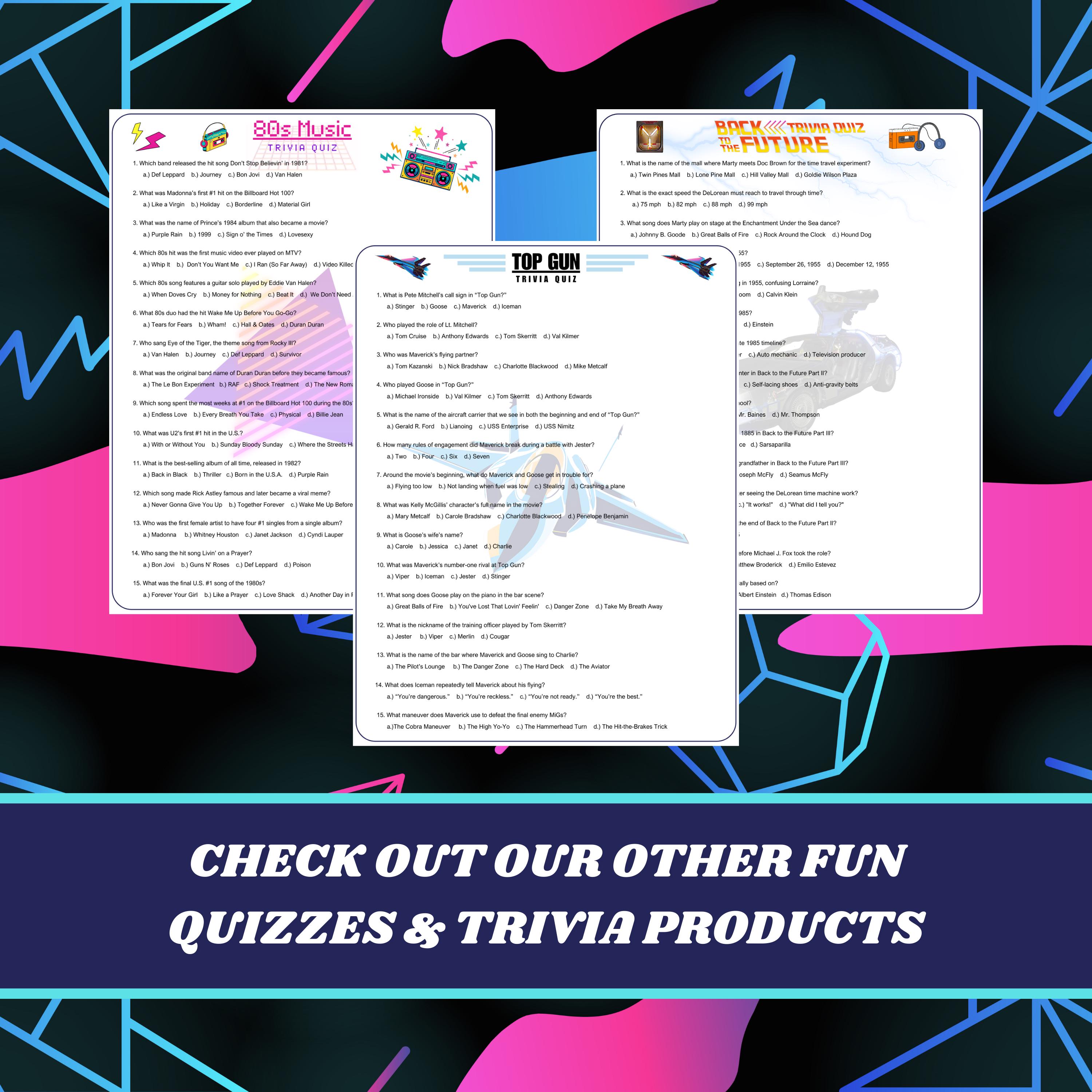 80s Movie Trivia Quiz - Printable Trivia Game, 80s Party Game, 80s ...