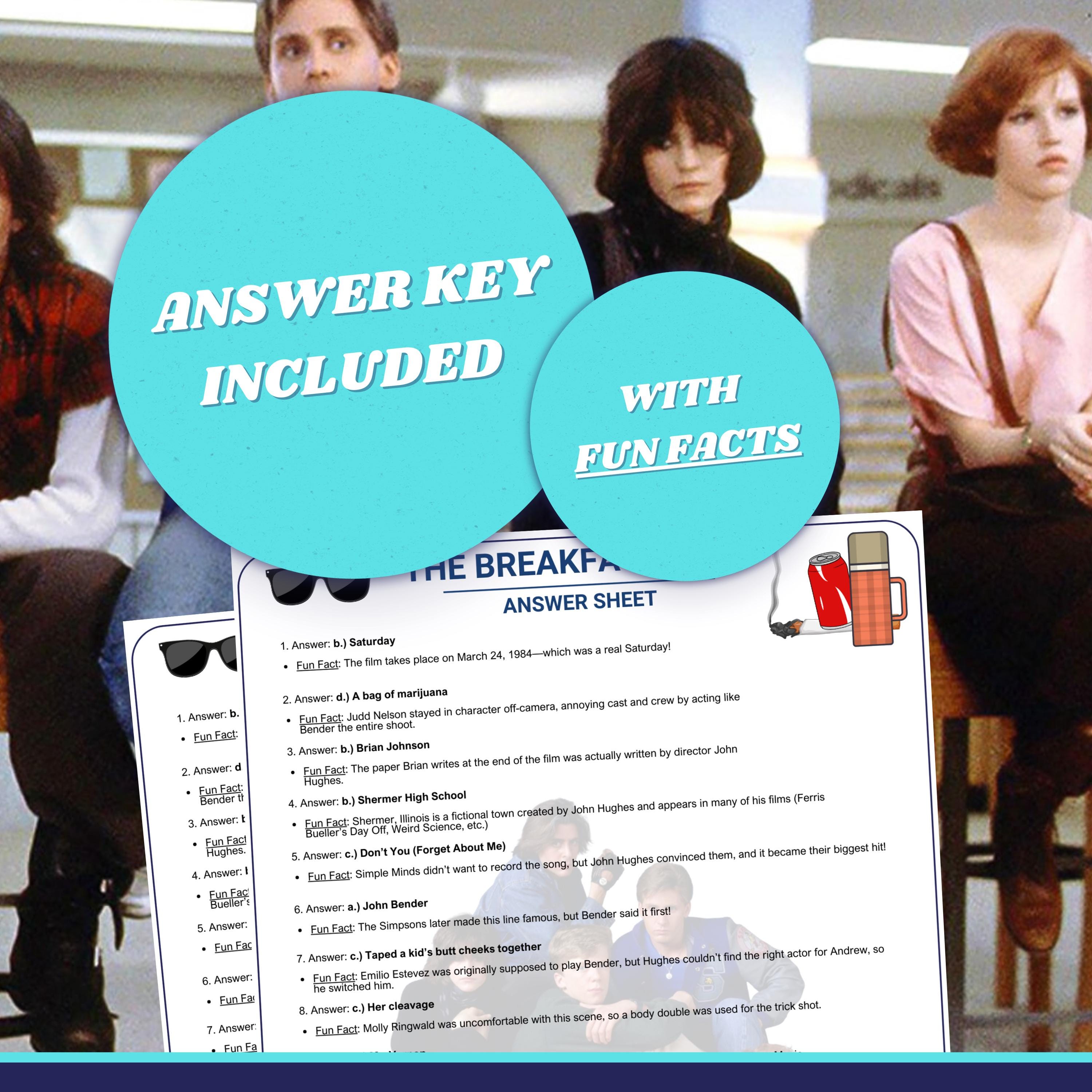 The Breakfast Club Trivia Quiz - Printable Trivia Game, 80s Movie Quiz ...