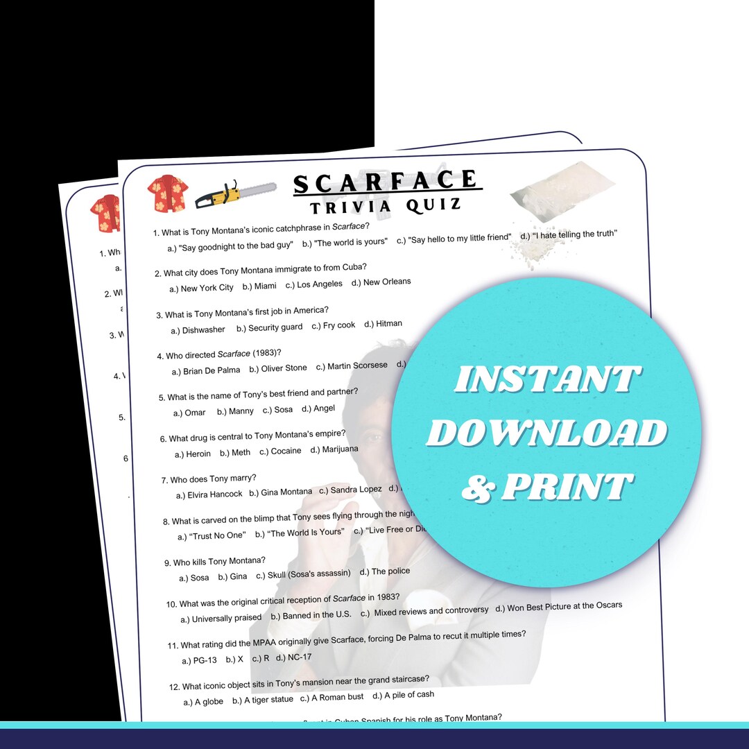 Scarface Movie Trivia Quiz: 1983 Al Pacino Film (printable PDF - Etsy