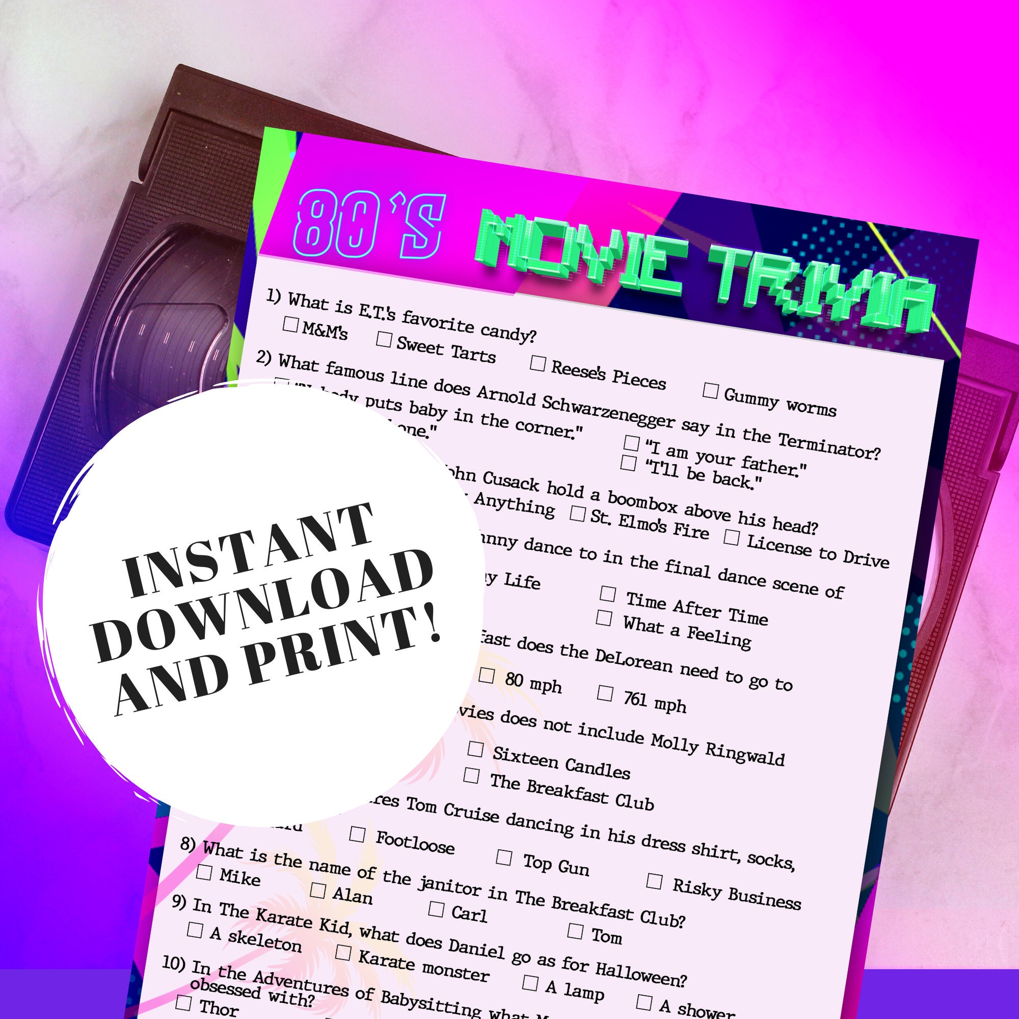 80s Movie Trivia Quiz W/ Answers Printable Trivia Game 80s - Etsy