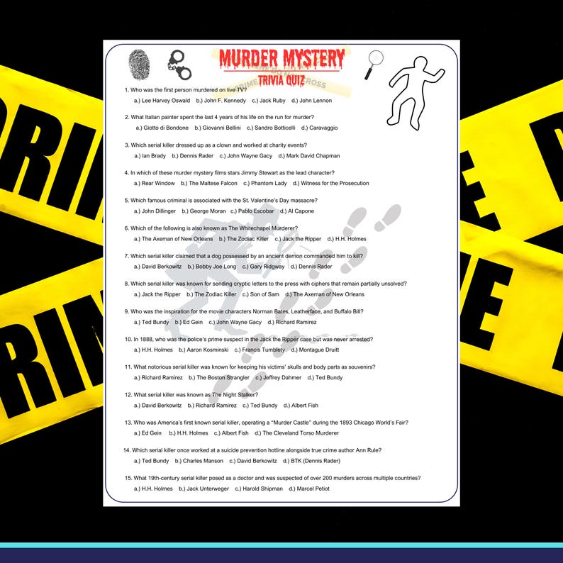 Murder Mystery Trivia Quiz - Printable Trivia Game, Murder Mystery ...