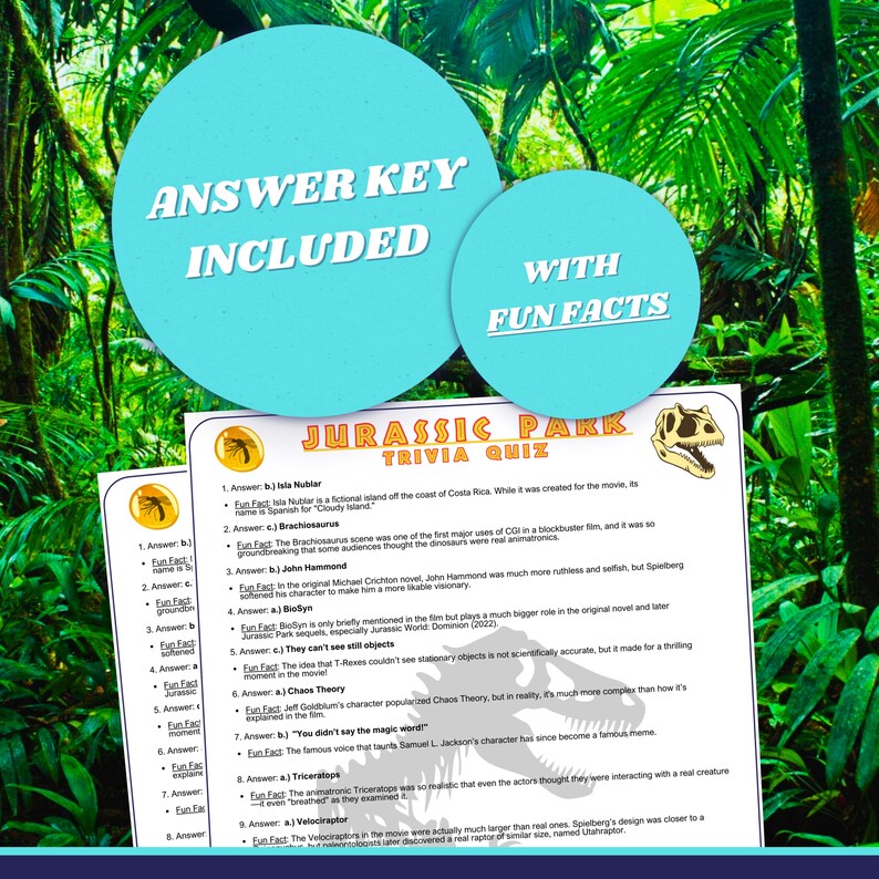 Jurassic Park Trivia Quiz: Movie Party Game (printable PDF) - Etsy