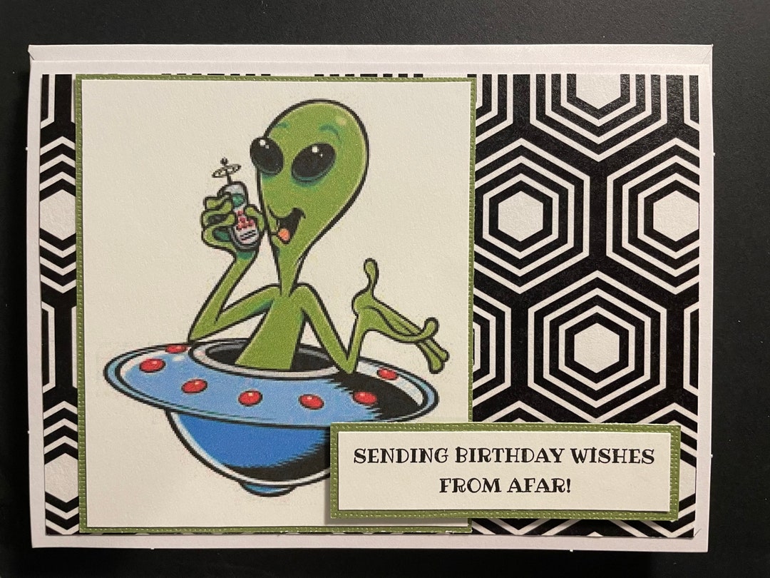 Handmade alien Birthday Wishes Card - Etsy UK