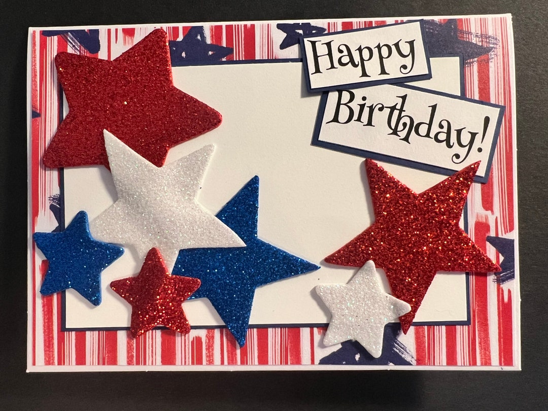 Red, White, Blue Star Birthday Card Handmade - Etsy