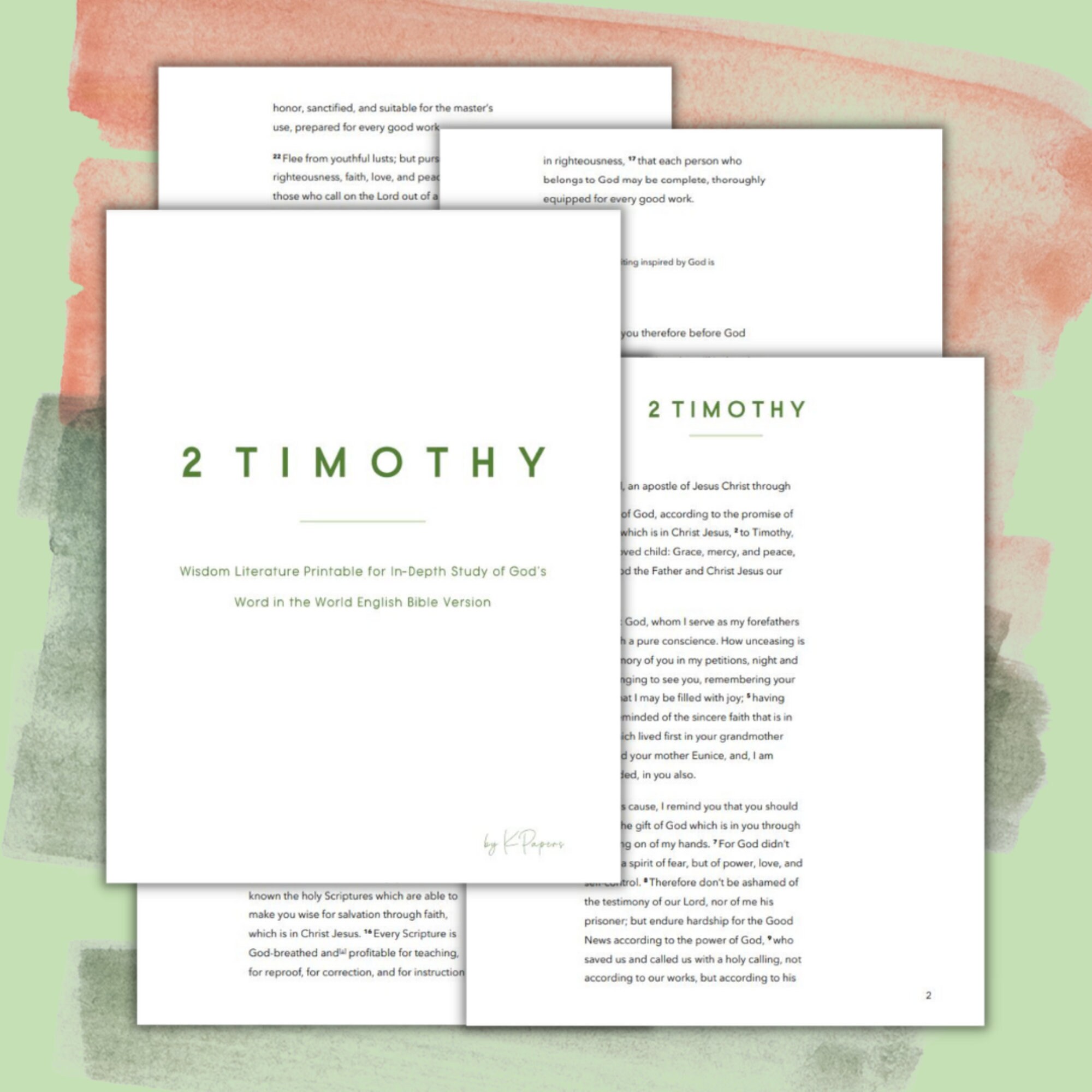 2 Timothy Printable || Bible Reading & Journaling || Scripture Study ...
