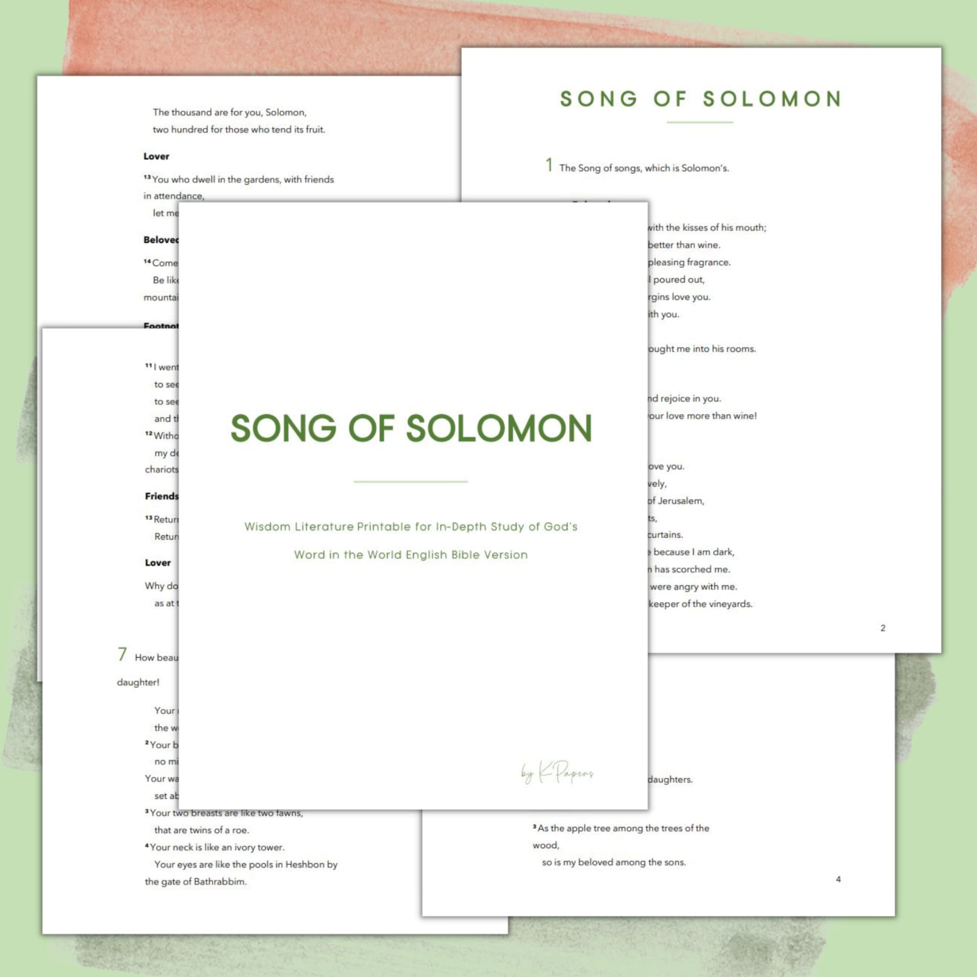Song of Solomon Printable || Bible Reading & Journaling || Scripture ...