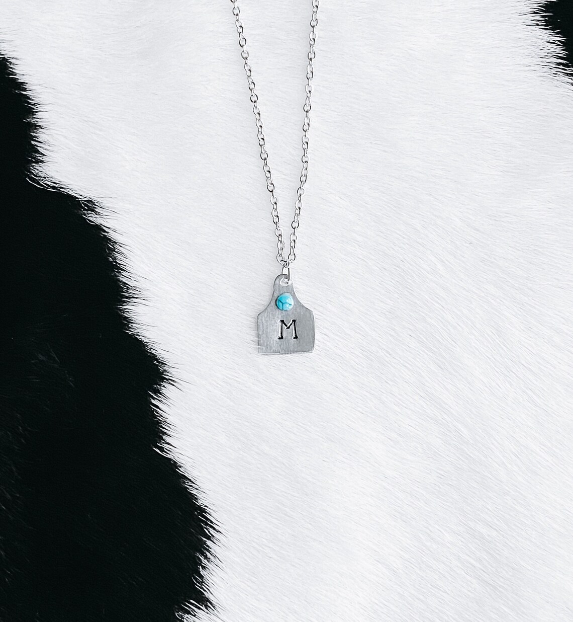 Tiny Turquoise Cattle Tag Initial Necklace Handstamped - Etsy