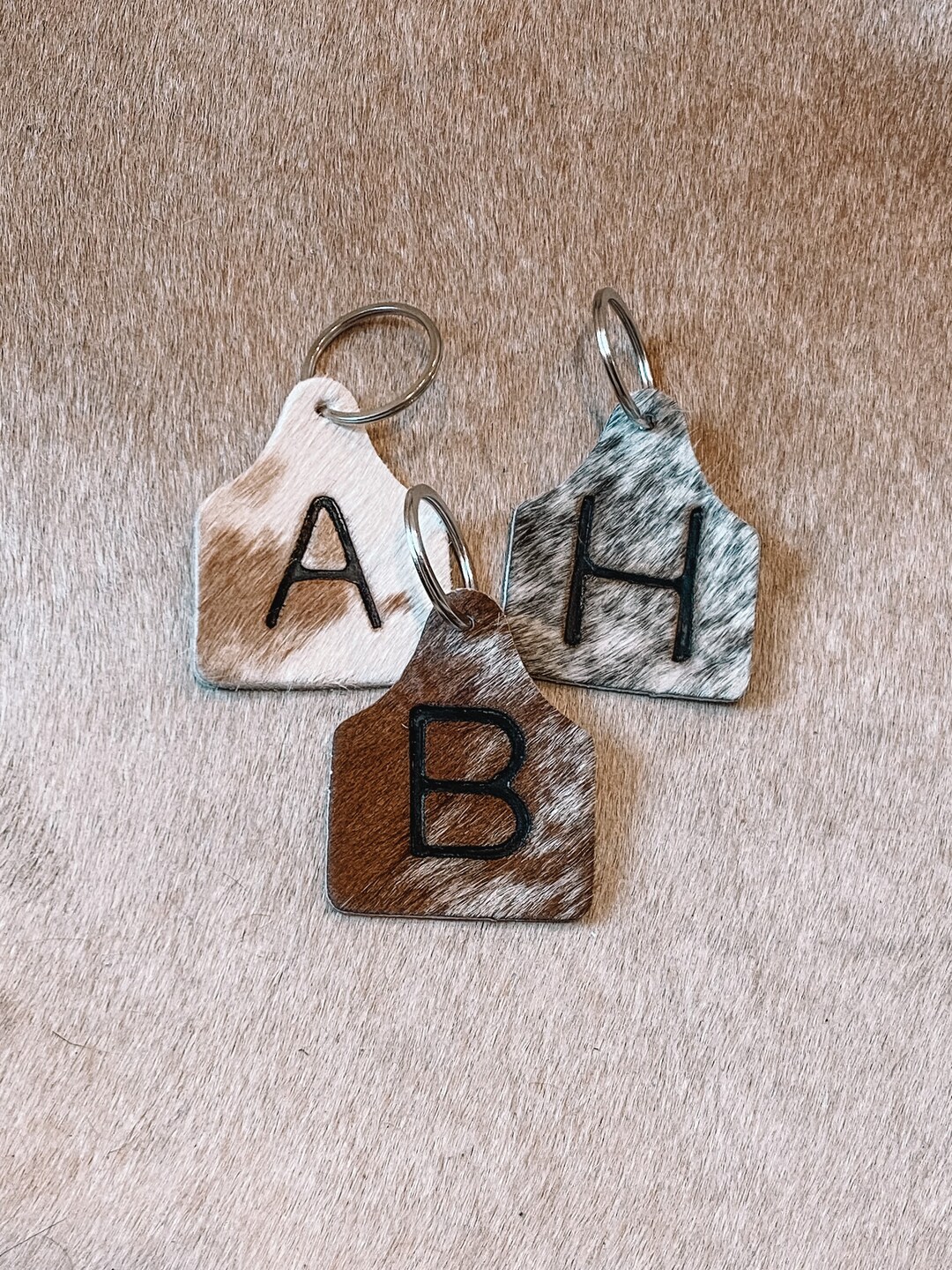 Custom Branded Cowhide Keychain Cow Tag, Cattle Tag, Western, Rodeo ...