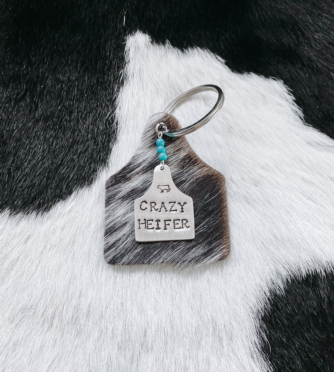 Crazy Heifer - Cowhide Keychains, Cow Tag, Cattle Tag, Western, Rodeo ...