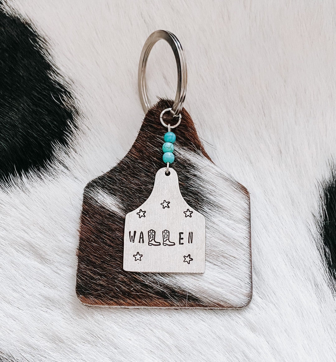 Llavero Llaveros de piel de vaca, etiqueta de vaca, occidental, rodeo ...