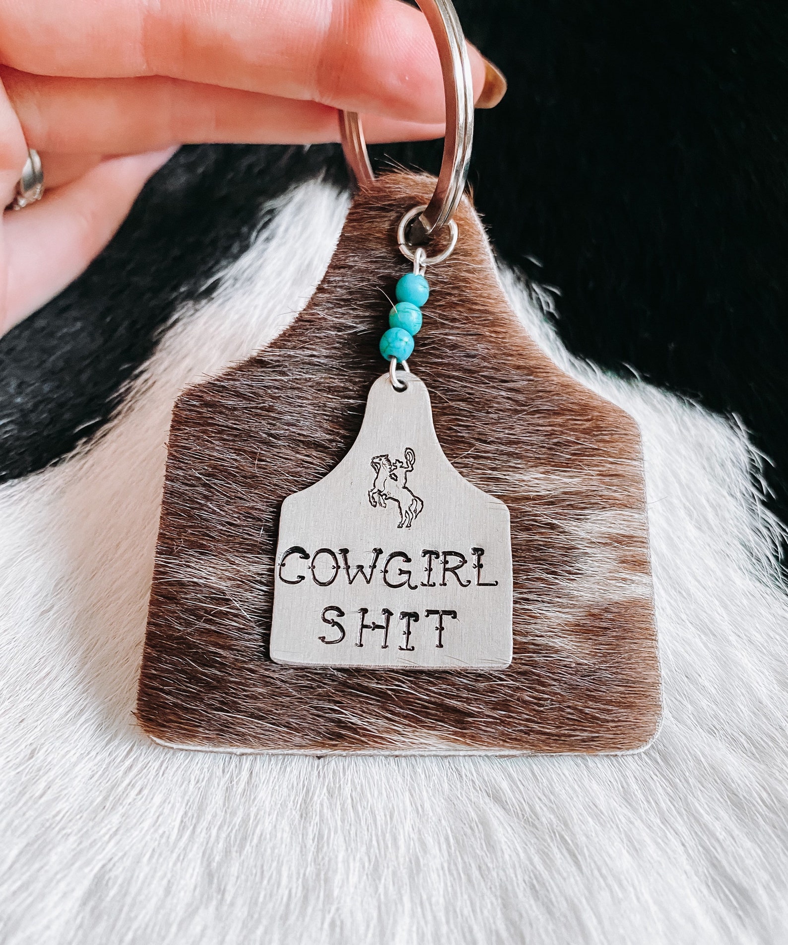 Cowgirl Shit Cowhide Keychains Cow Tag Western Rodeo - Etsy