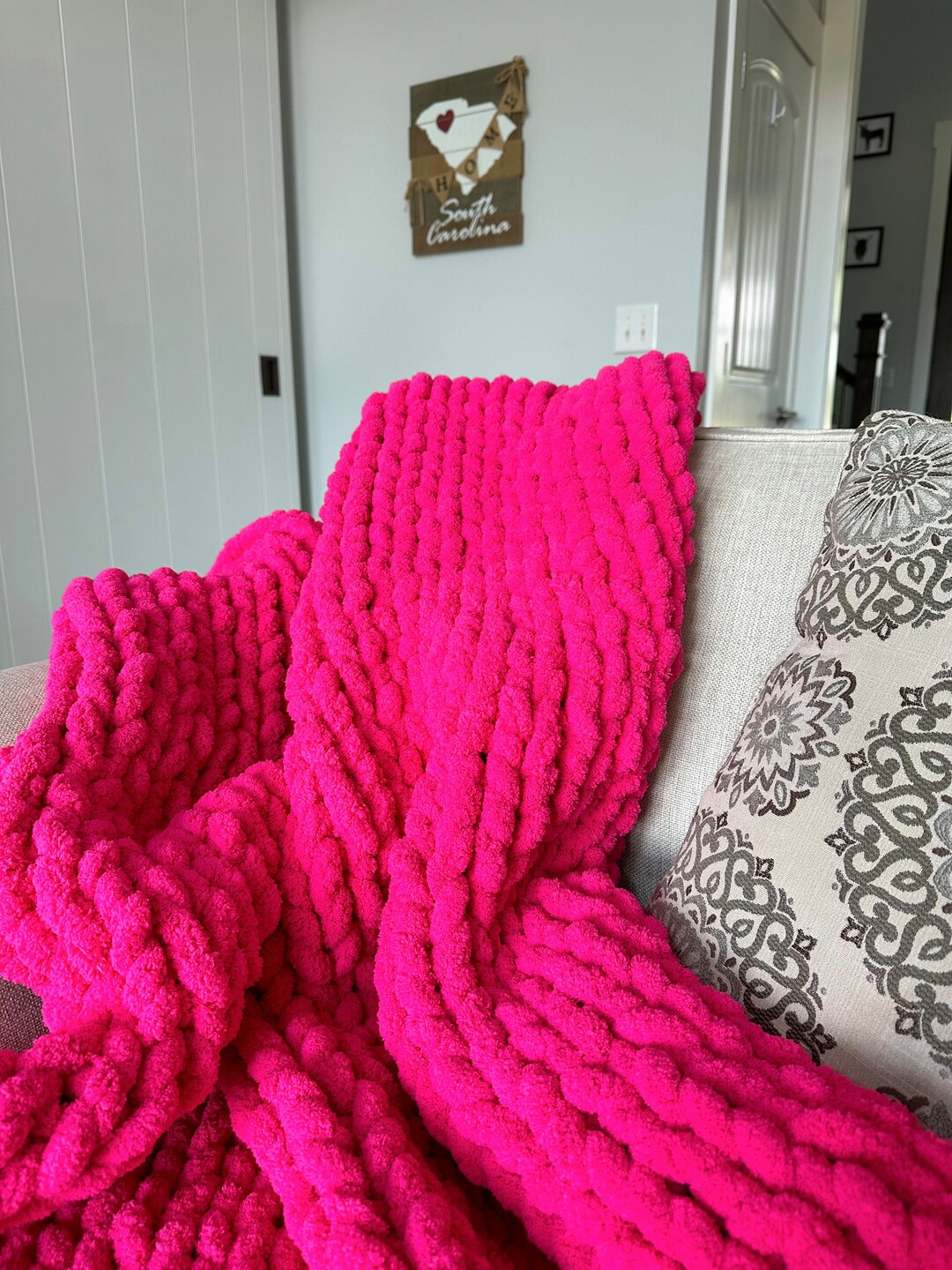 Chunky Hand Knit Blanket - Etsy