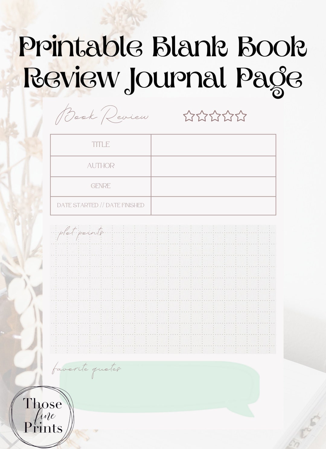 Book Review Printable, Book Rating, Reading Log, Reading Journal ...
