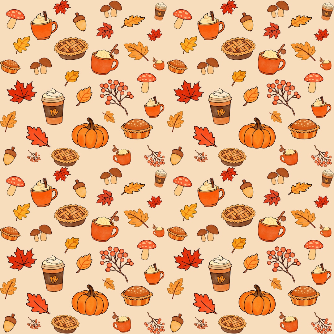 Fall Seamless Pattern Digital Paper, Autumn Pumpkin Background PNG ...
