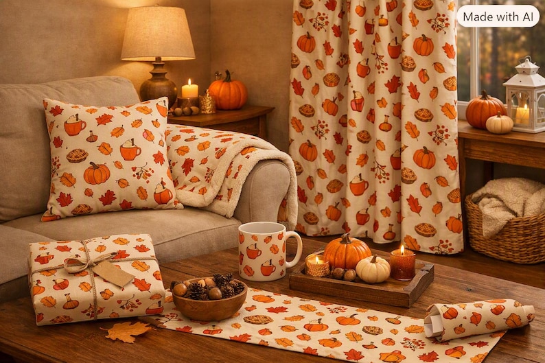 Fall Seamless Pattern Digital Paper, Autumn Pumpkin Background PNG ...