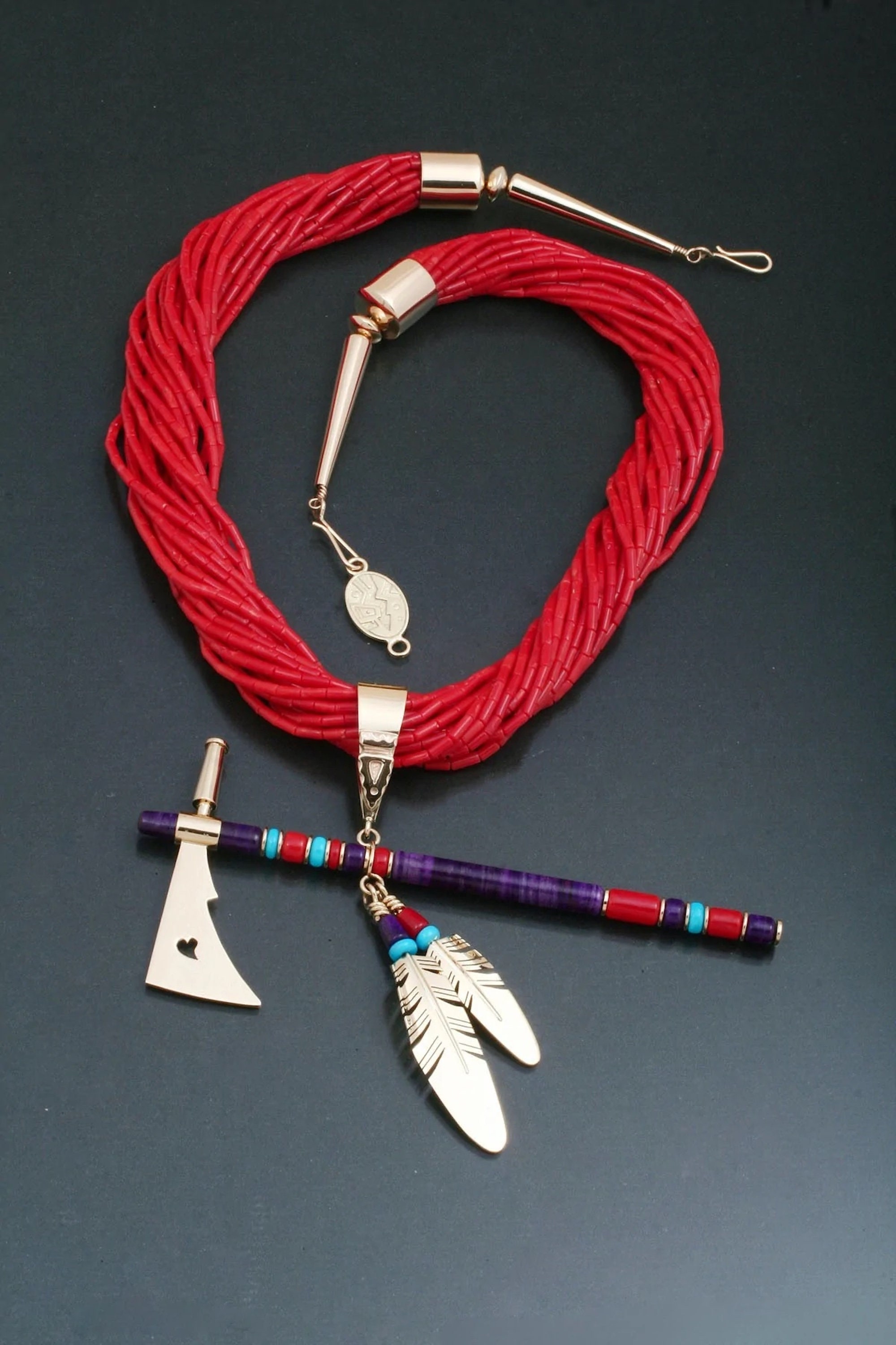 Made-to-order 14K Gold Tomahawk Pipe Pendant With Red Coral Necklace - Etsy