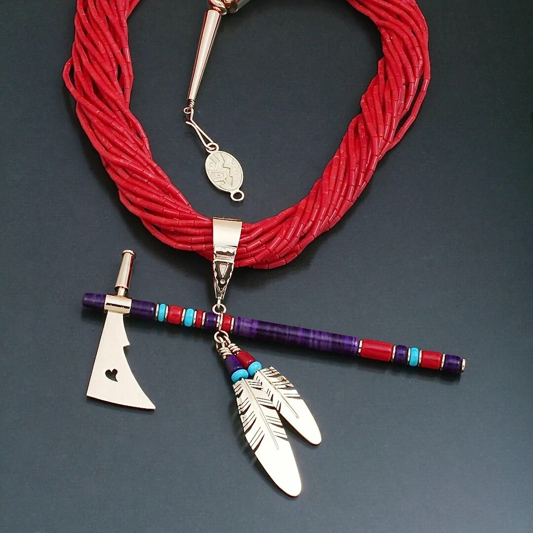 Made-to-order 14K Gold Tomahawk Pipe Pendant With Red Coral Necklace - Etsy