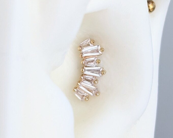 14k Yellow Gold Conch Labret Top, Threadless Titanium Post, Solid Gold ...
