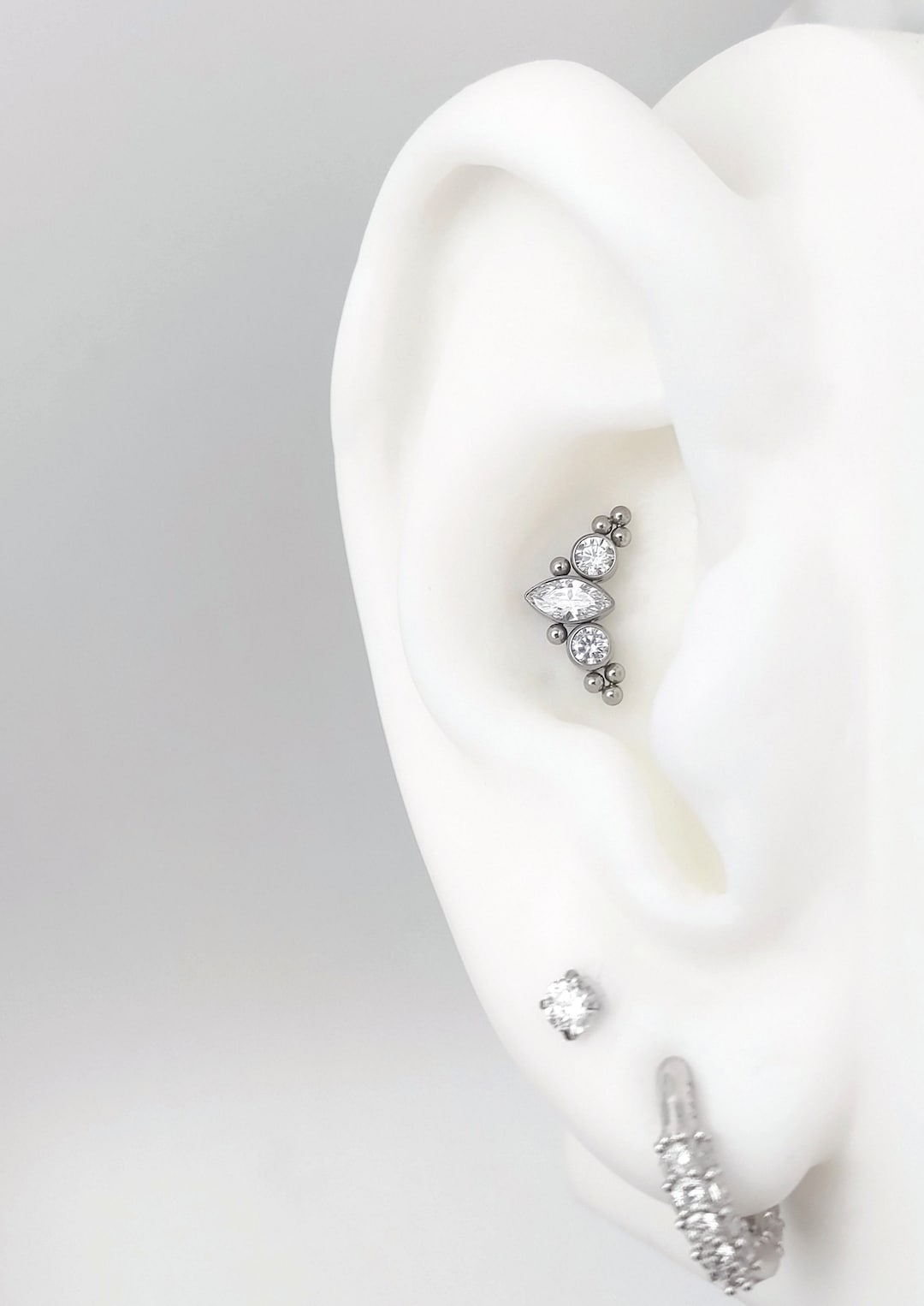 Marquise Gem Curve Labret Conch Earring, G23 Titanium,16 Guage, 8mm ...