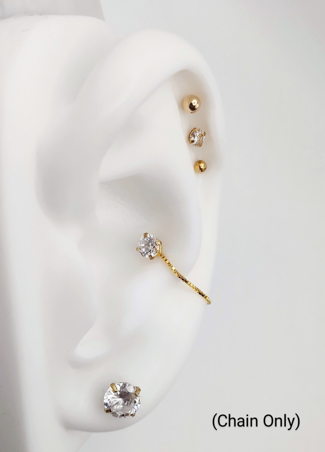 Conch Chain, Sterling Silver Earring Chain, Box Chain Ear Jacket, Gold ...