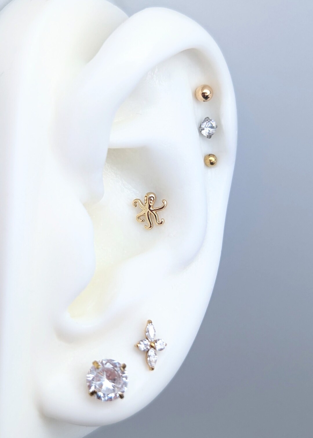 14k Yellow Gold Conch Labret Top W/ Titanium Post, Octopus Conch ...