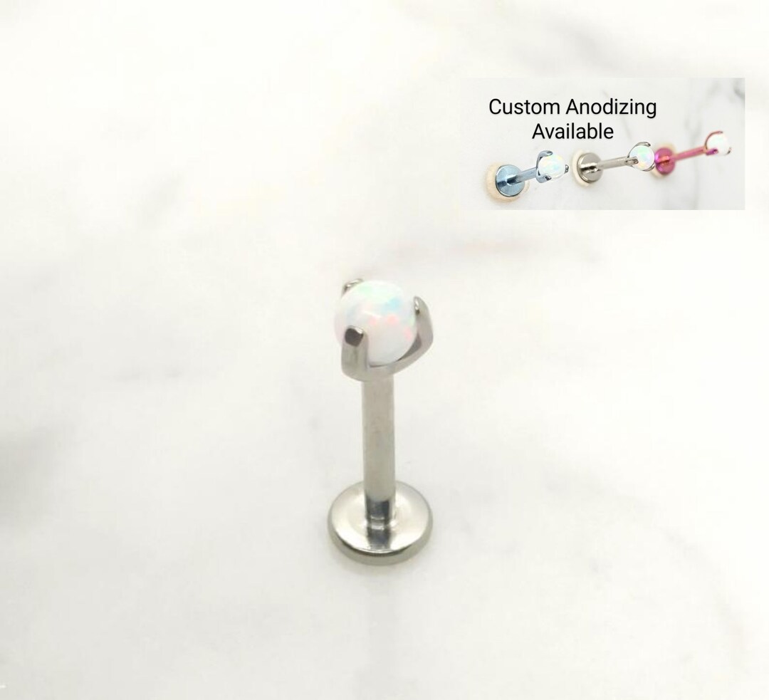 White Opal Labret Opal Stud Earring G23 Titanium Internally - Etsy