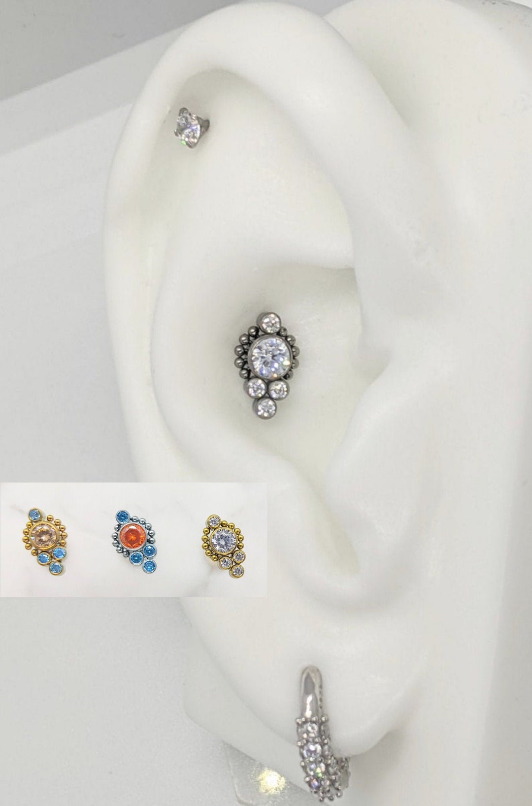 Peacock Sun Conch Labret, ASTM F136 Titanium Labret, Opal Conch Earring ...
