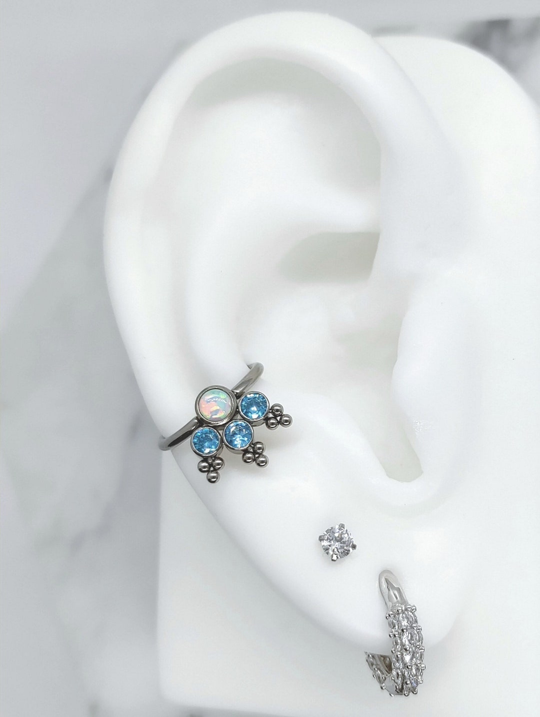ASTM F136 Titanium Captive Bead Ring, CBR, Opal Conch Hoop, Conch ...