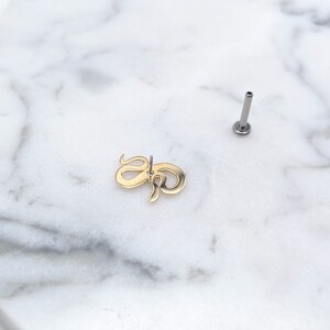 14k Yellow Gold Threadless Snake Conch Labret Top W/ Titanium Post, Snake Conch Earring,16 Guage ...