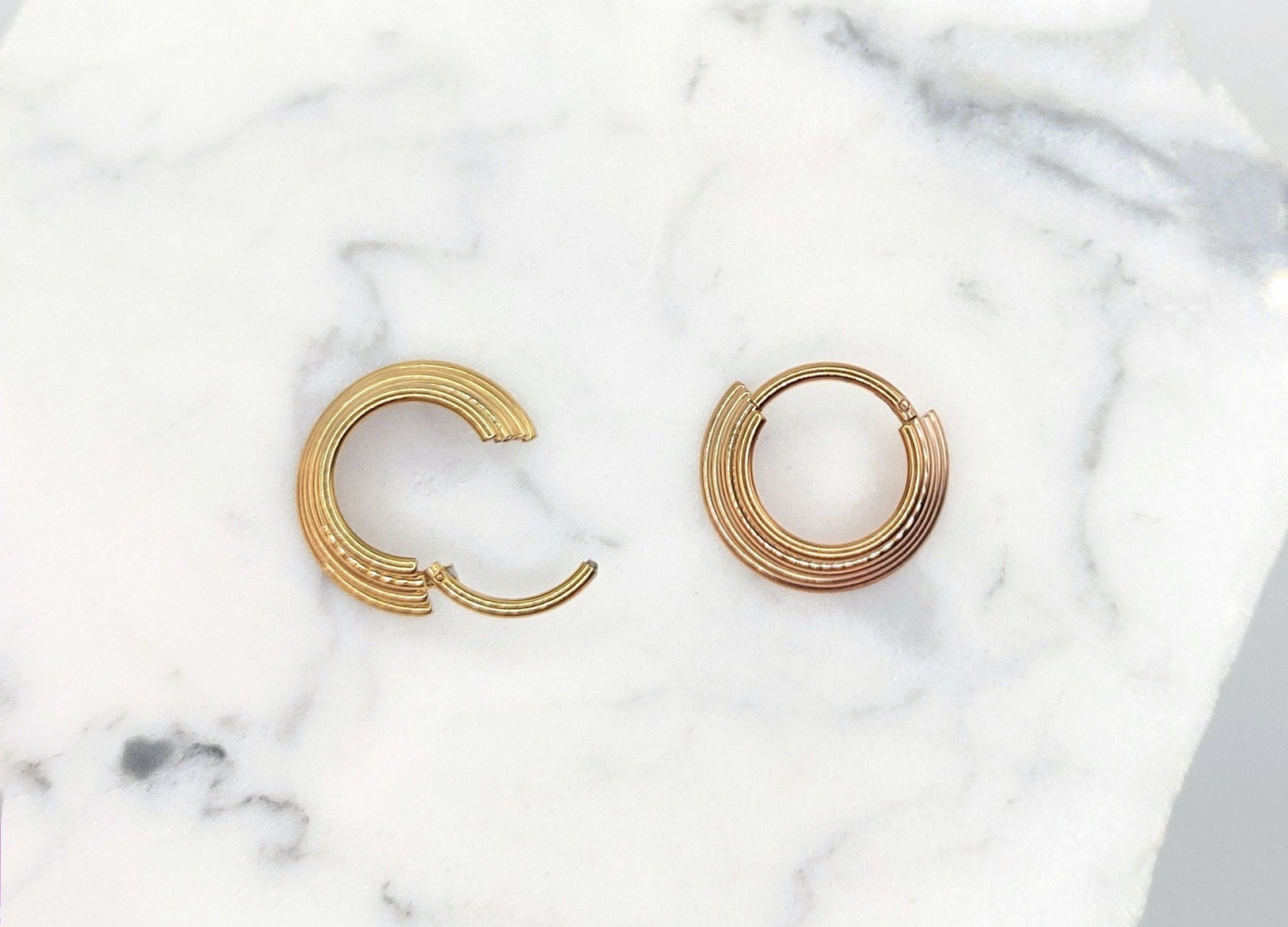 316 L Stainless Steel Conch Hoop, Five Stacked Conch Hoops, Gold Conch ...