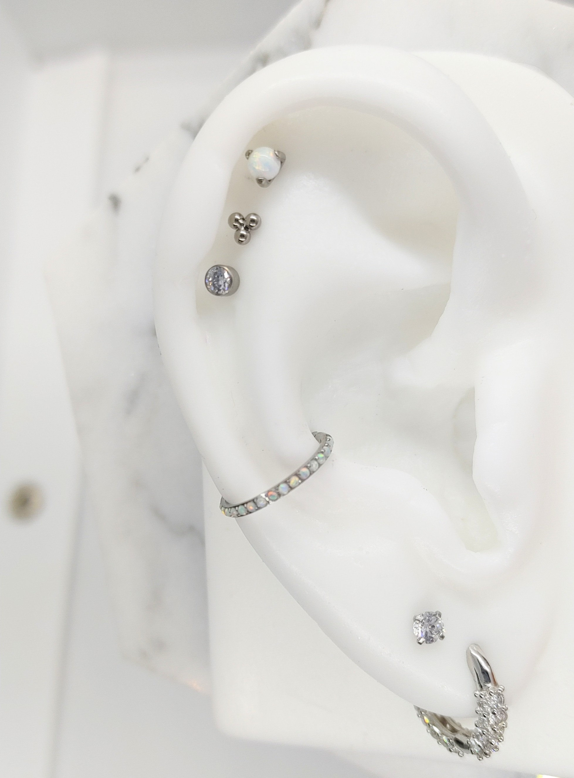 White Opal Labret Opal Stud Earring G23 Titanium Internally | Etsy