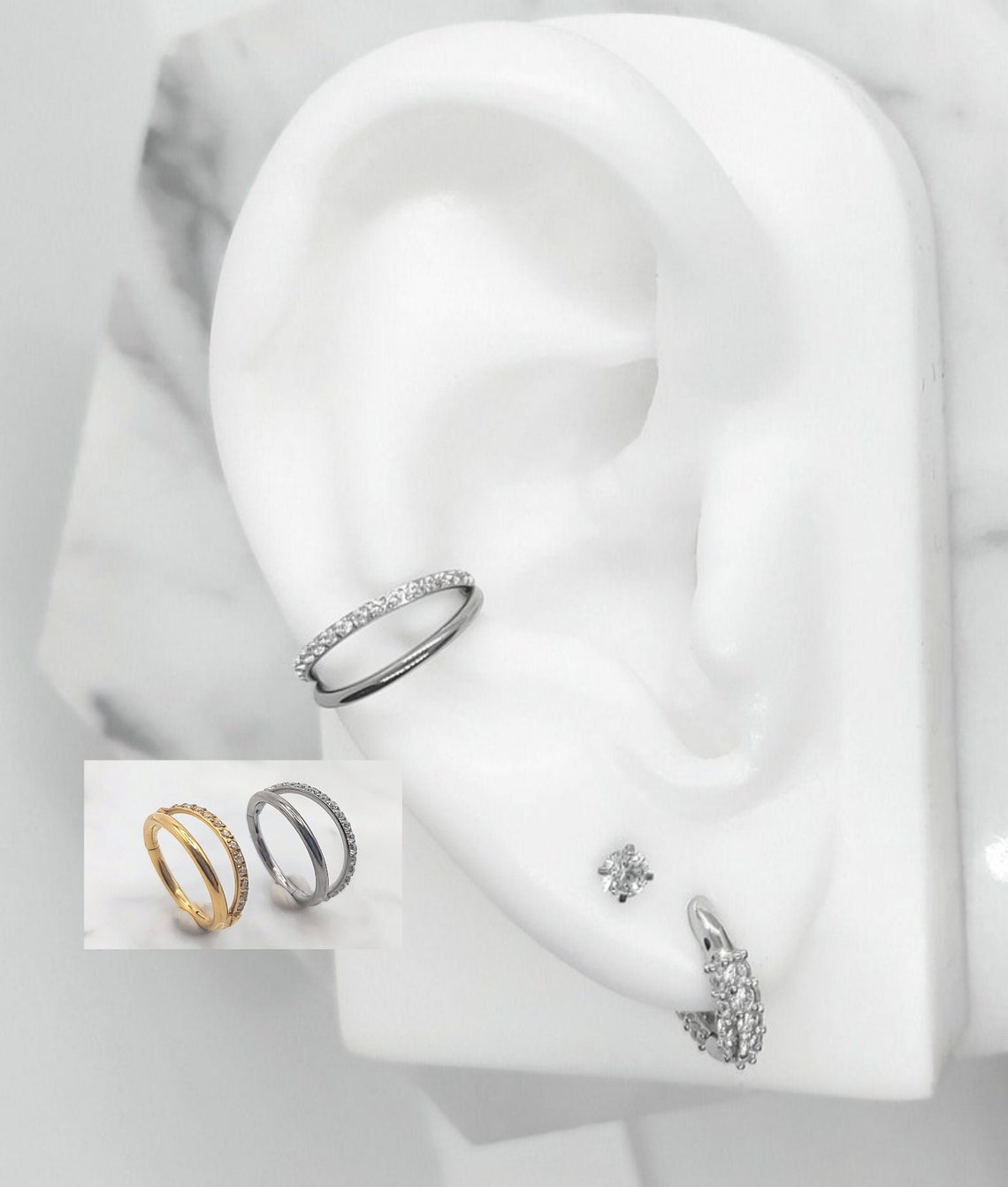 ASTM F136 Gem and Smooth Split Double Conch Hoop Conch - Etsy