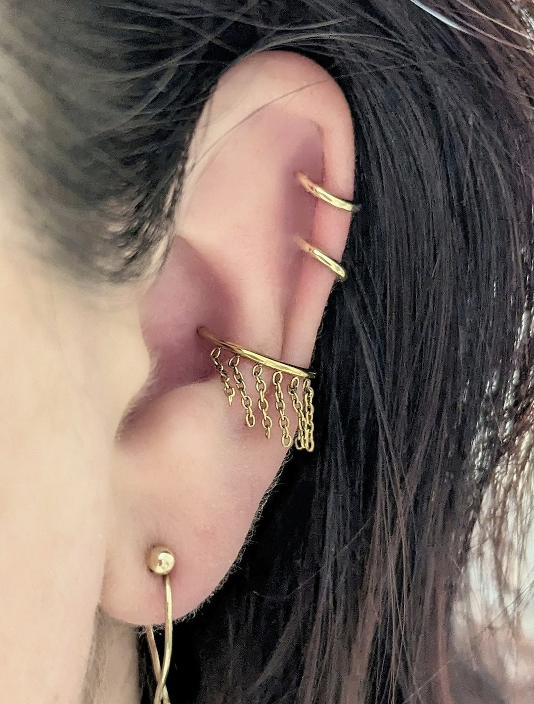 ASTM F136 Titanium Waterfall Chains Conch Hoop, Conch Earring, Conch ...