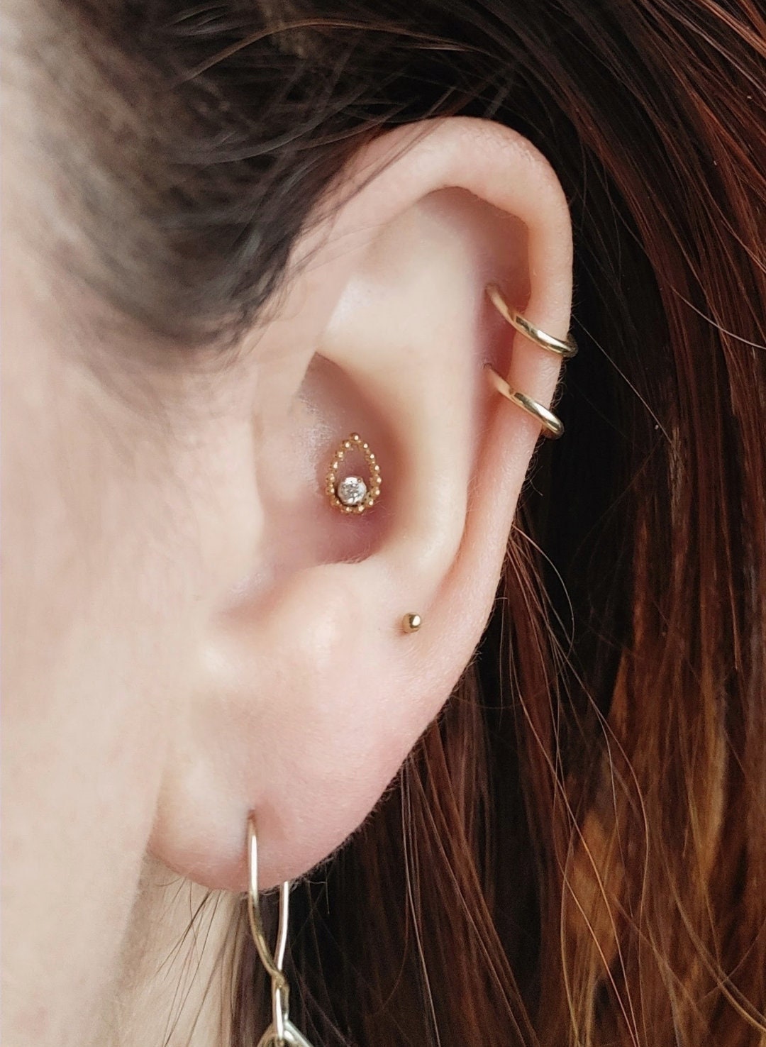 ASTM F136 Beaded Raindrop Labret Conch Earring, 16 Guage, 8mm Post ...