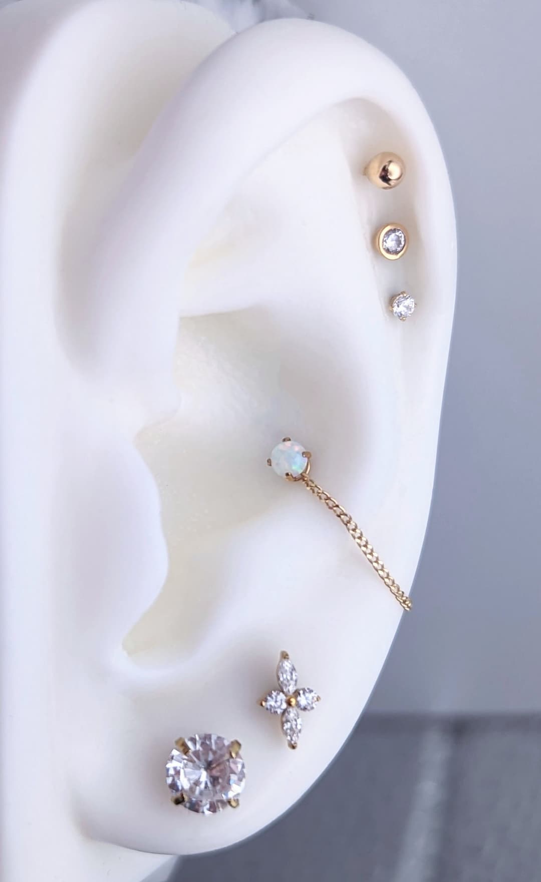 14k Yellow Gold Chain Loop Earring Jacket, Gold Conch Piercing Chain ...