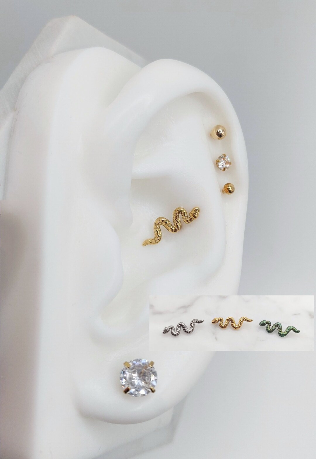 ASTM F136 Titanium Snake Conch Labret, Conch Earring, Conch Stud, Gold ...