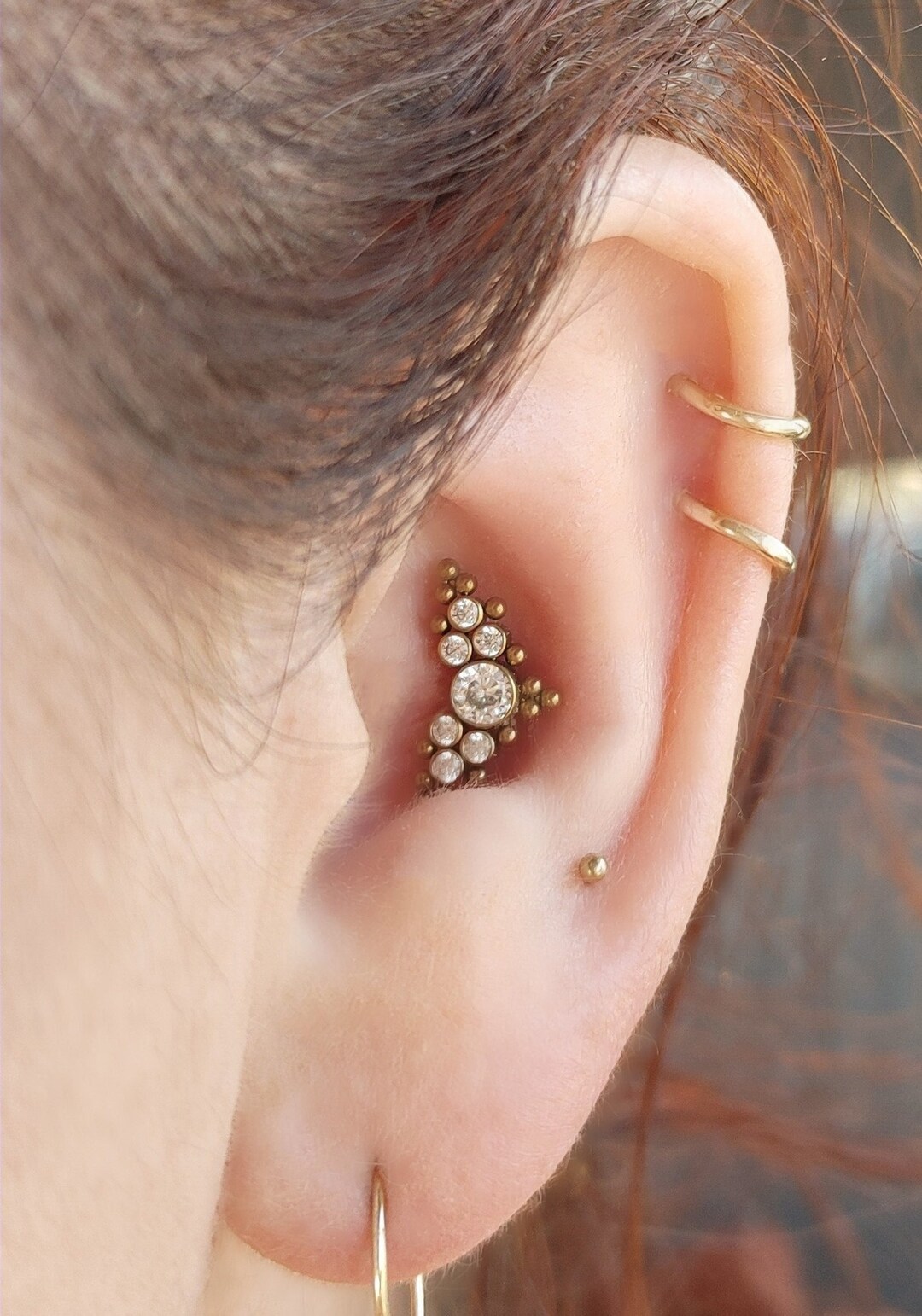 ASTM F136 Titanium Conch Labret, Curved Gem and Bead Conch Earring ...