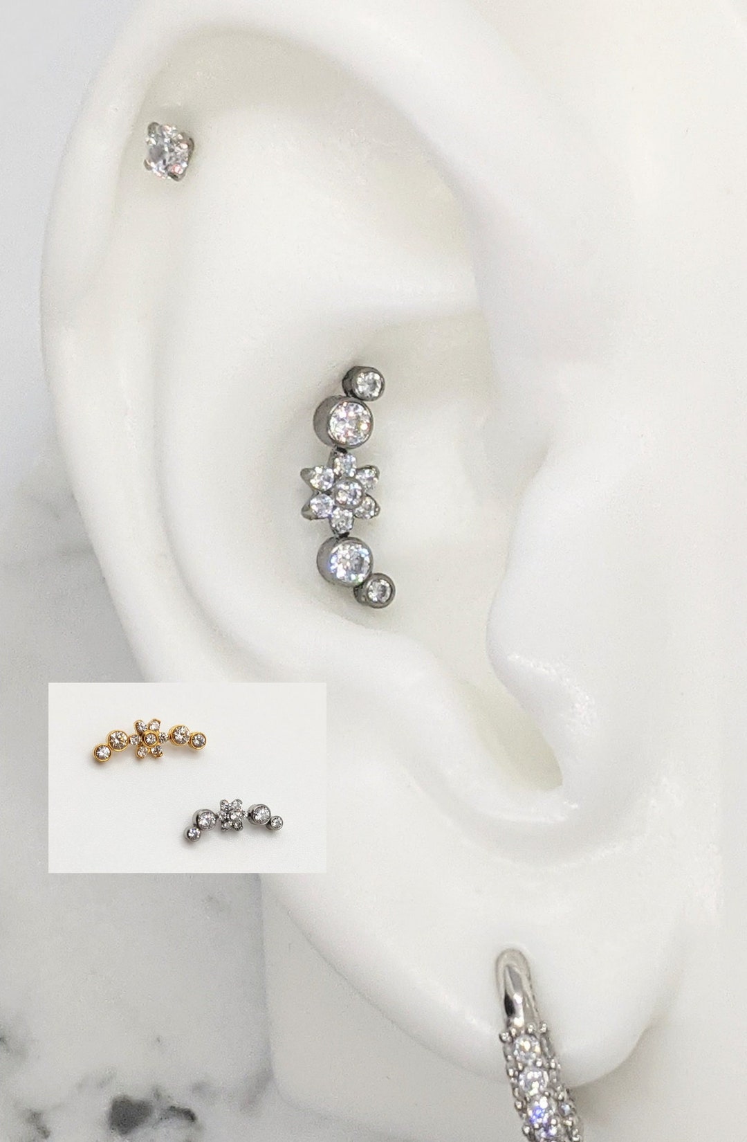 ASTM F136 Flower Conch Earring, Internally Threaded Labret, 16 Guage ...