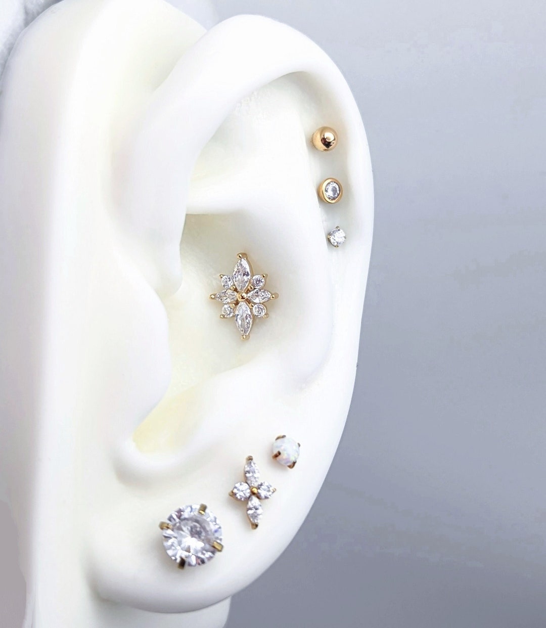 14k Yellow Gold Threadless Conch Labret Top W/ Titanium Post, Marquise ...