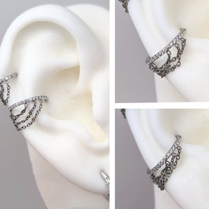 ASTM F136 Gem Hoop With Triple Chain Conch Hoop, Conch Earring, Conch ...