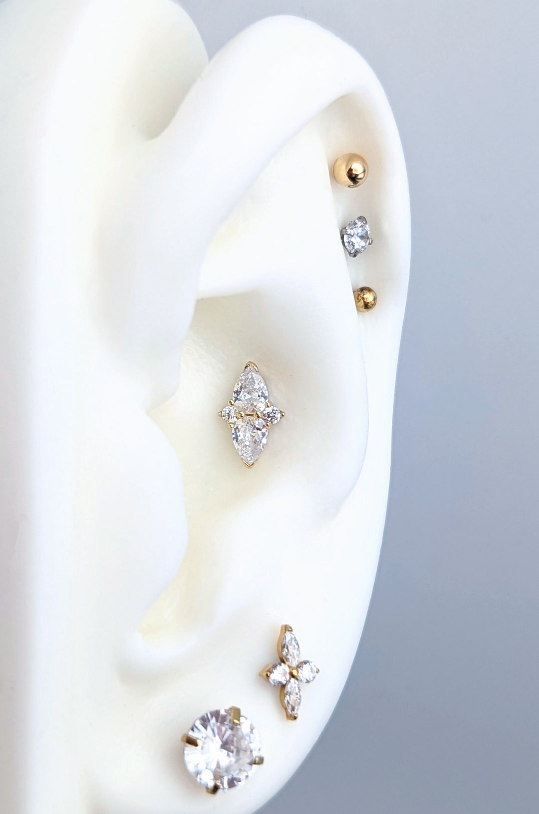 14k Yellow Gold Conch Labret Top With ASTM F136 Threadless Titanium ...