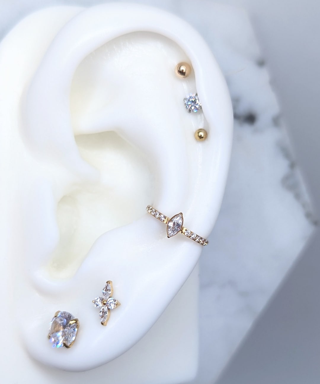 G23 Titanium Conch Earring, Solitaire Marquise Gem, Gold Conch Hoop ...