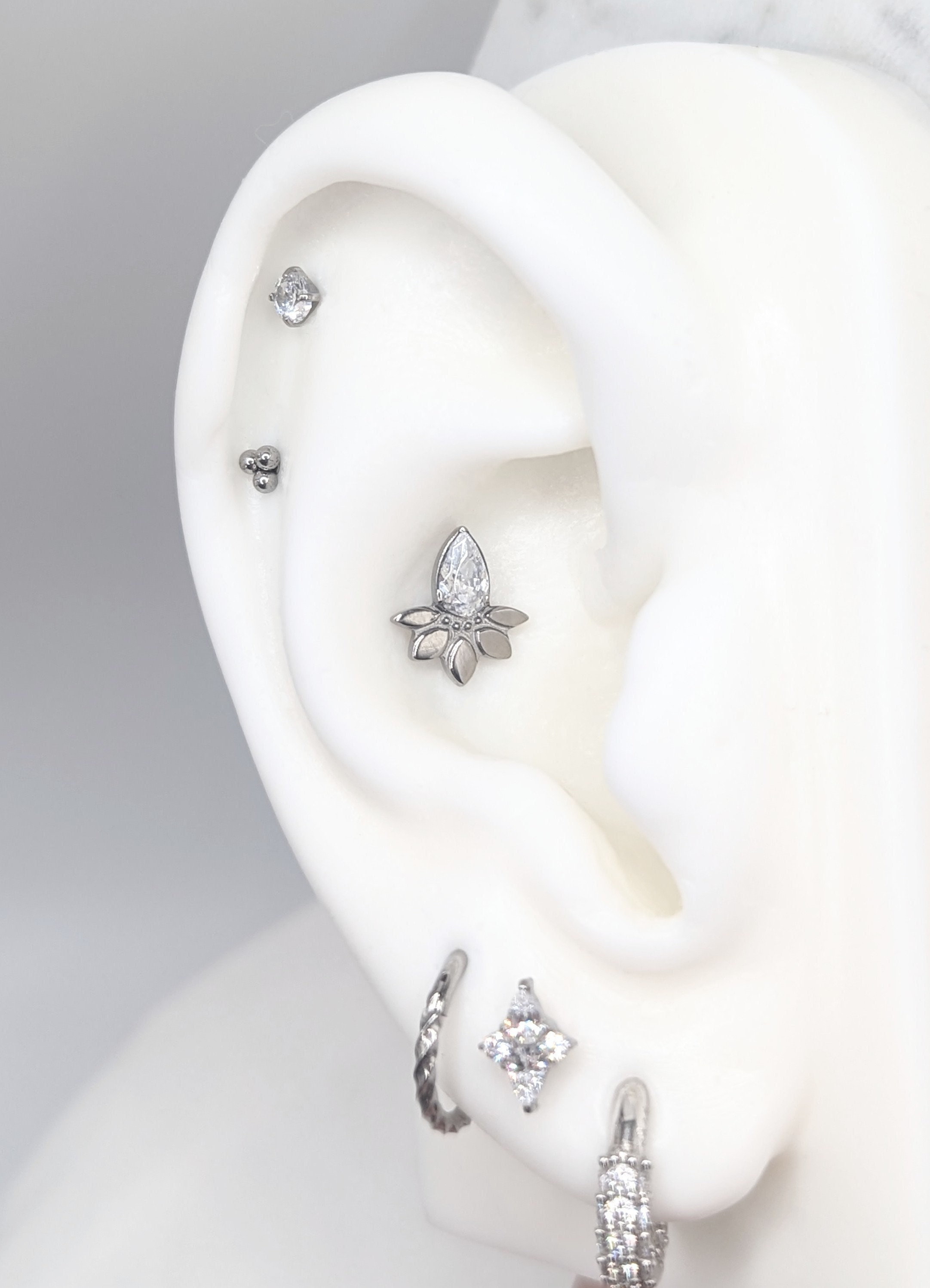 ASTM F136 Lotus Flower Titanium Conch Earring, Conch Labret, Internally ...