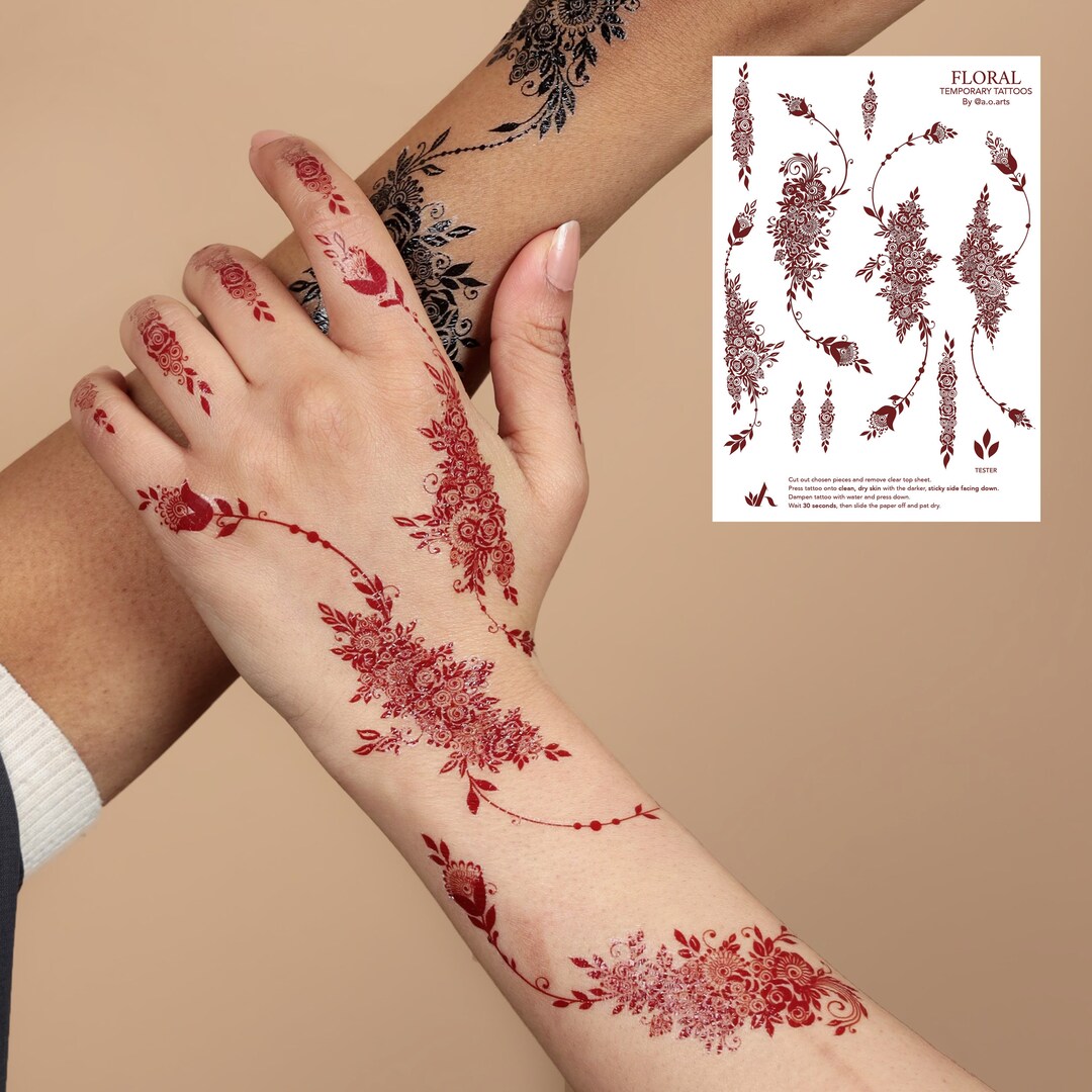 Red Henna Tattoo: FLORAL - Etsy