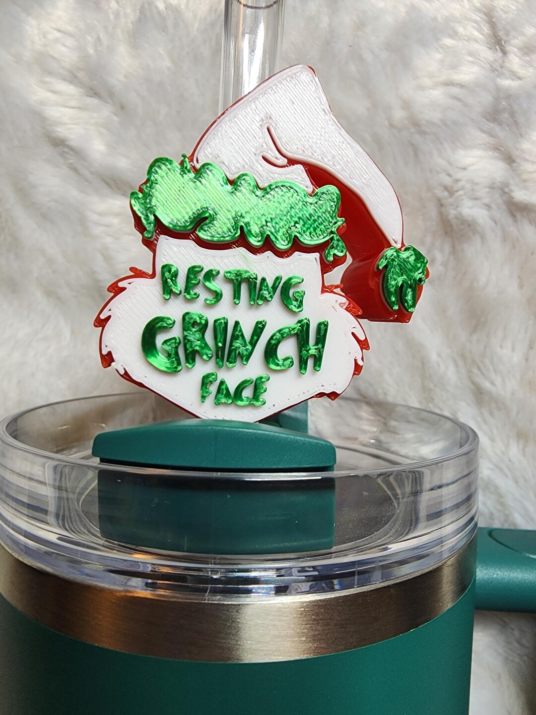 Resting Grinchy Santa Face Stanley Straw Topper Slider Charm for ...