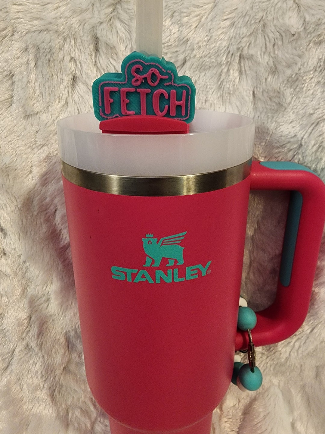 Passion Pink Straw Topper so Fetch Straw Topper Teal With Pink Letters ...