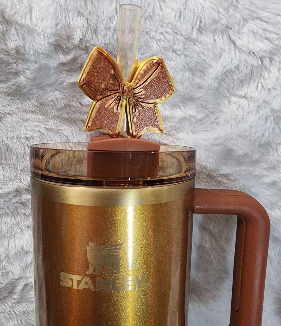 Copper Tinsel Ribbon Bow Straw Topper Stanley Straw Topper Slider ...